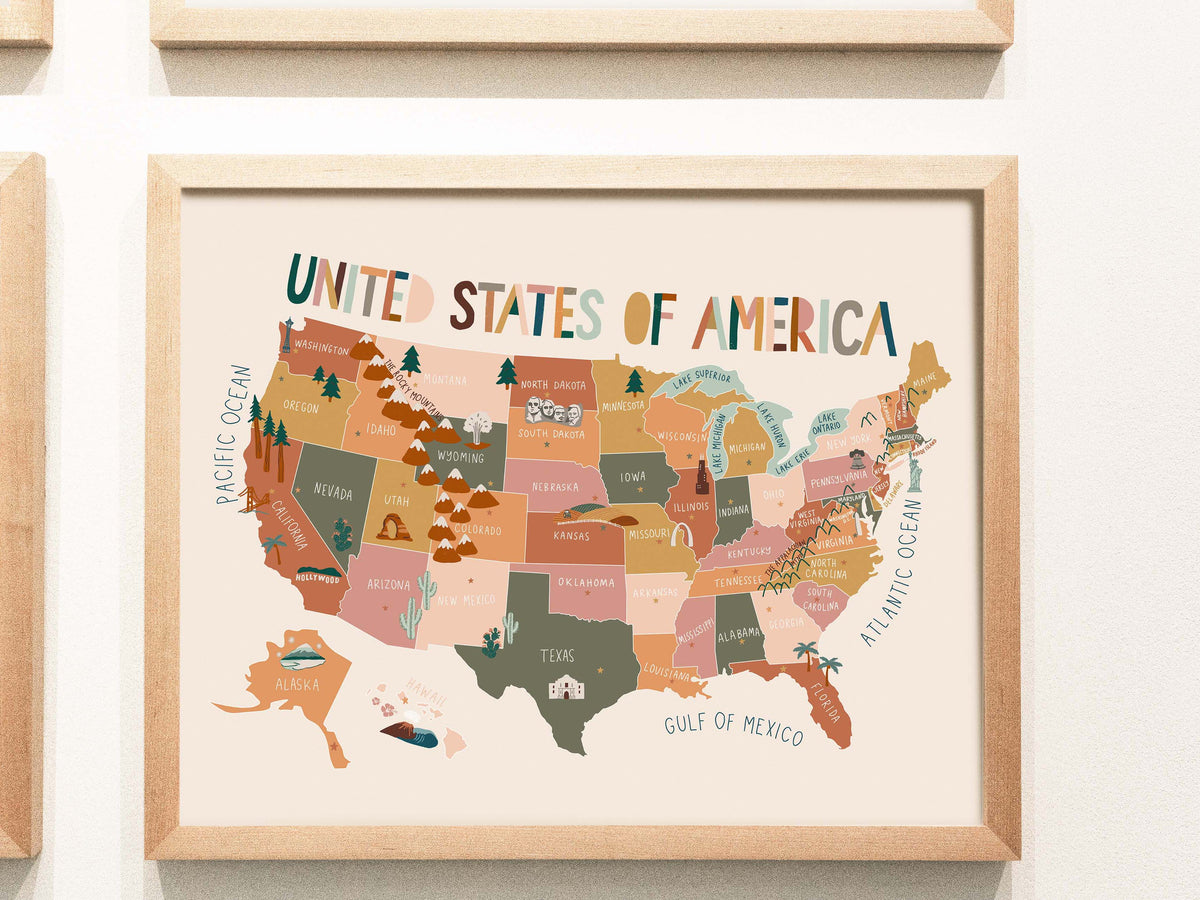 USA Illustrated Map Art Print // Riley – Little Great Design Co.